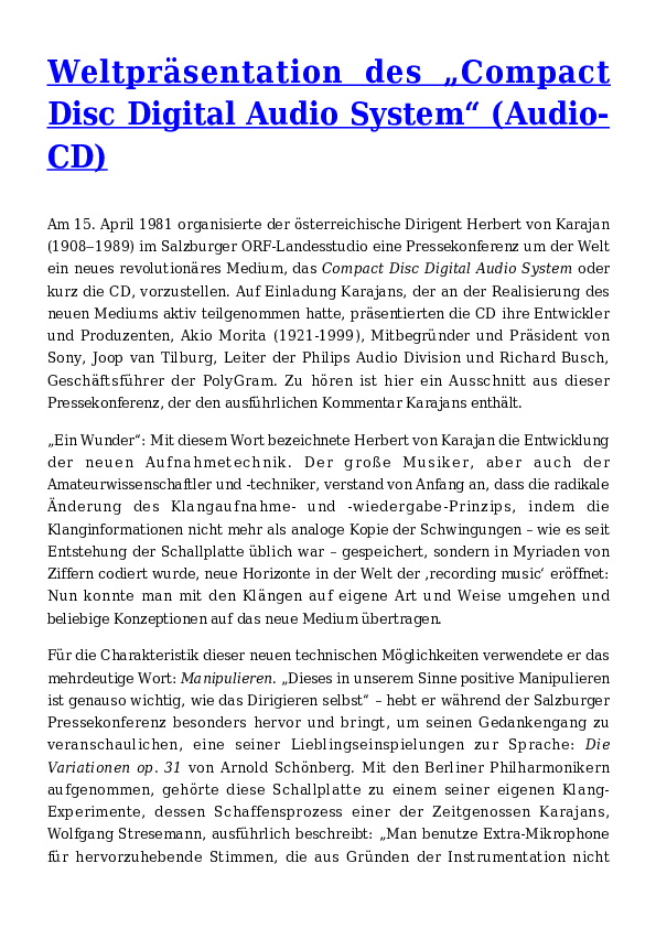 (PDF) Weltpräsentation des " Compact Disc Digital Audio System " (Audio ...