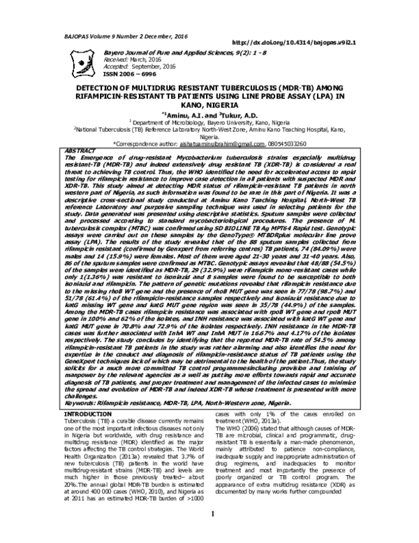(PDF) DETECTION OF MULTIDRUG RESISTANT TUBERCULOSIS (MDR-TB) AMONG ...
