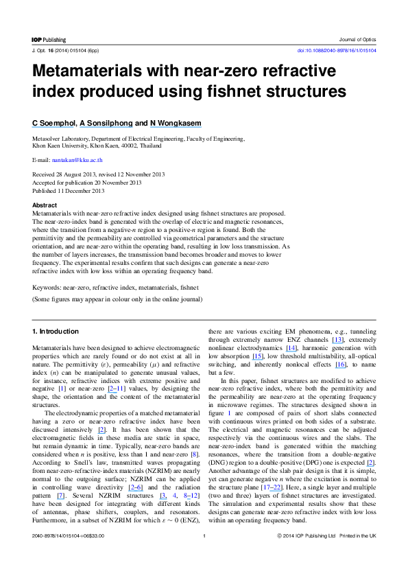 (PDF) Metamaterials with near-zero refractive index produced using ...