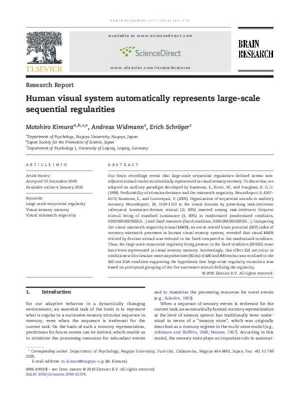 (PDF) Human visual system automatically represents large-scale sequential regularities