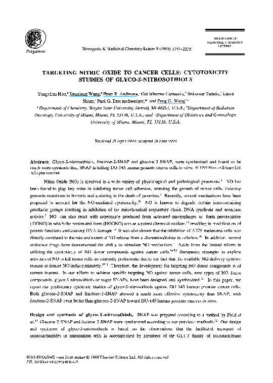 (PDF) Targeting nitric oxide to cancer cells: cytotoxicity studies of ...