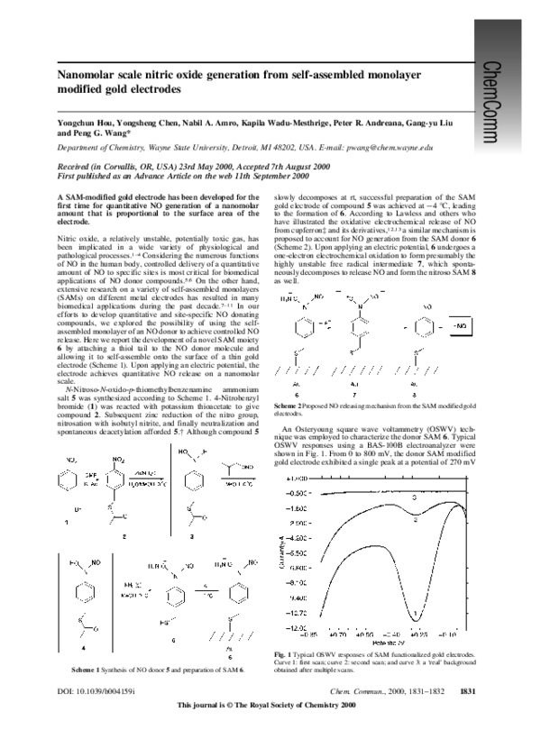 (PDF) Nanomolar scale nitric oxide generation from self-assembled ...