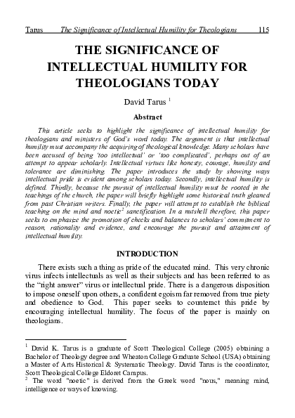 (PDF) THE SIGNIFICANCE OF INTELLECTUAL HUMILITY FOR THEOLOGIANS TODAY