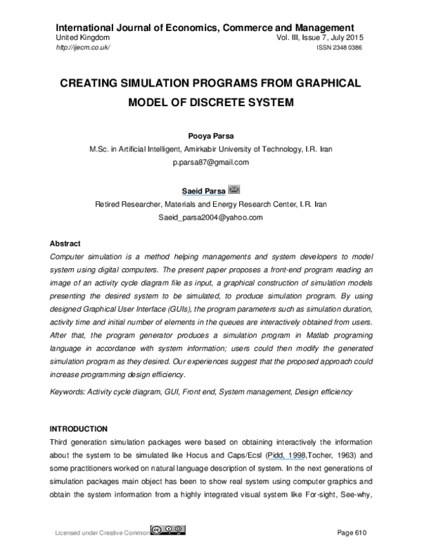 (PDF) Creating Simulation Programs from Graphical Model of Discrete System