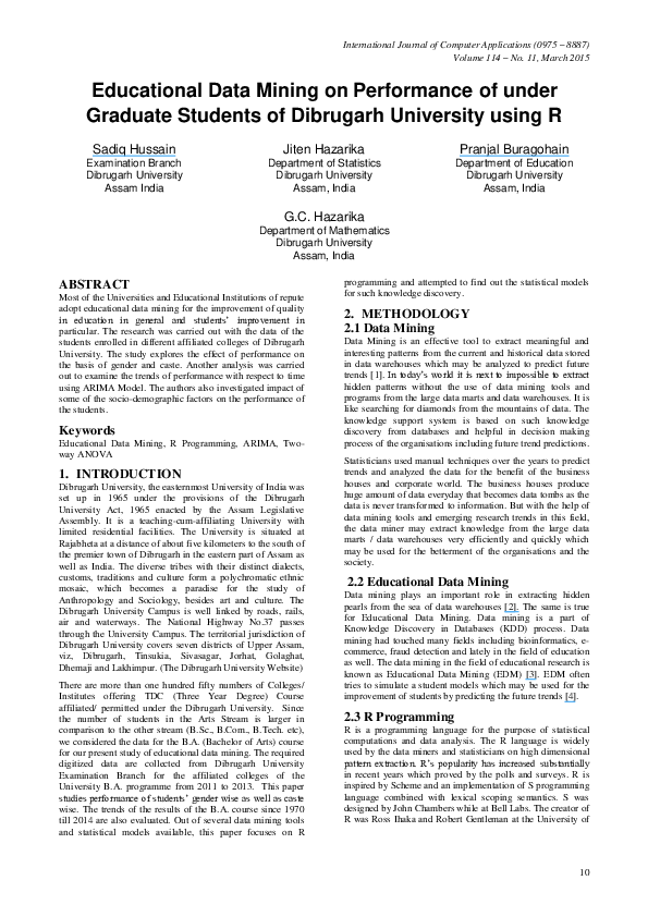 (PDF) Educational Data Mining on Performance of Under Graduate Students ...