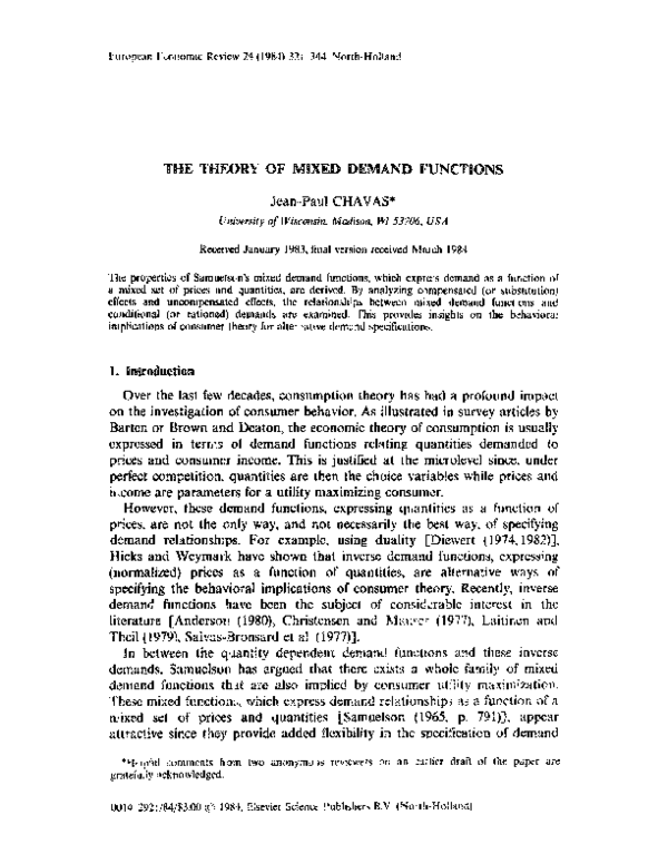 (PDF) The theory of mixed demand functions