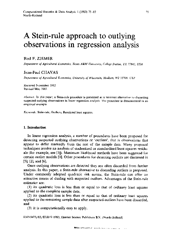 Pdf A Stein Rule Approach To Outlying Observations In Regression Analysis