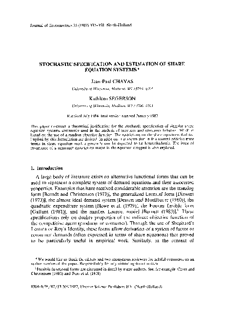 (PDF) Stochastic specification and estimation of share equation systems