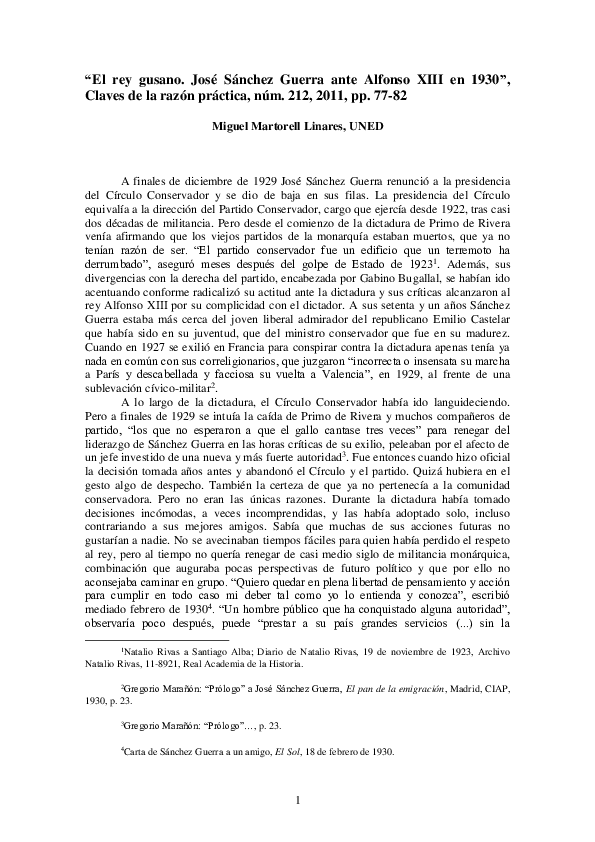 (PDF) El rey gusano. José Sánchez Guerra ante Alfonso XIII en 1930