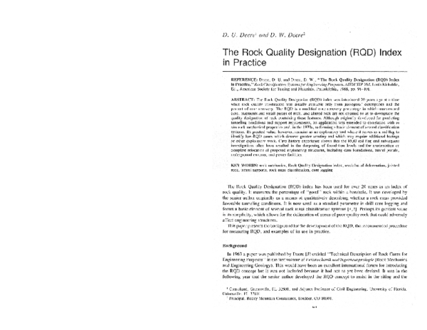 (PDF) Deere 1988 - The Rock Quality Designation (RQD) in Practice