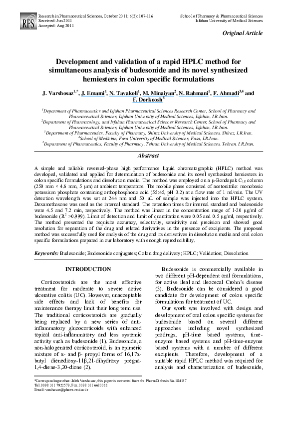 (PDF) Development and validation of a rapid HPLC method for simultaneous analysis of budesonide ...