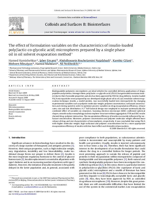 Pdf The Effect Of Formulation Variables On The Characteristics Of