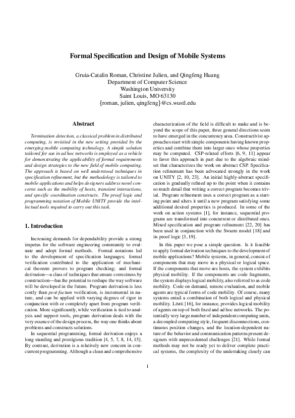 (PDF) Formal specification and design of mobile systems