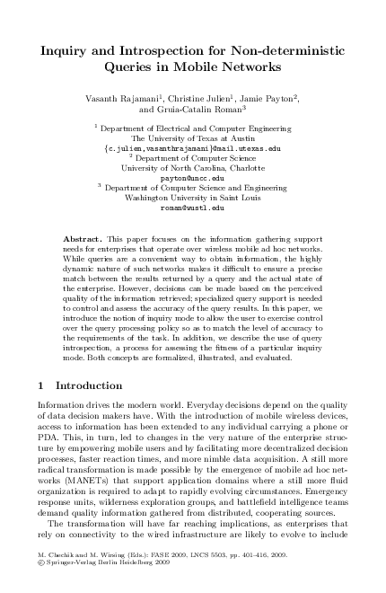 (PDF) Inquiry and Introspection for Non-deterministic Queries in Mobile Networks