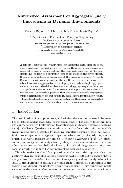 (PDF) Automated Assessment of Aggregate Query Imprecision in Dynamic Environments