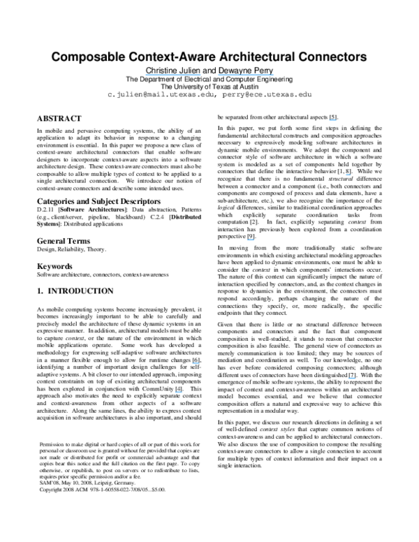 (PDF) Composable context-aware architectural connectors