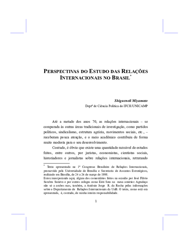 Perspectivas do estudo das relações internacionais no Brasil