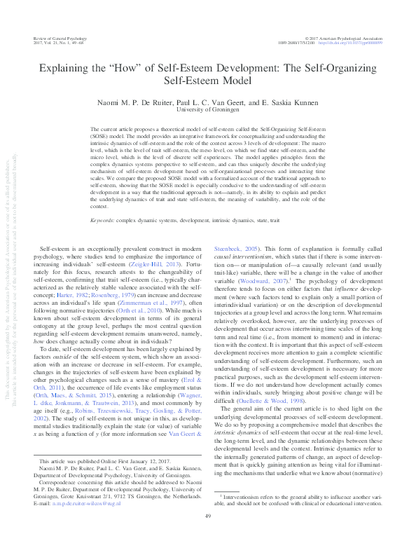 (PDF) Explaining the " How " of Self-Esteem Development: The Self ...