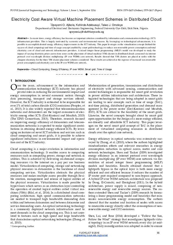 (PDF) Electricity Cost Aware Virtual Machine Placement Schemes in Distributed Cloud