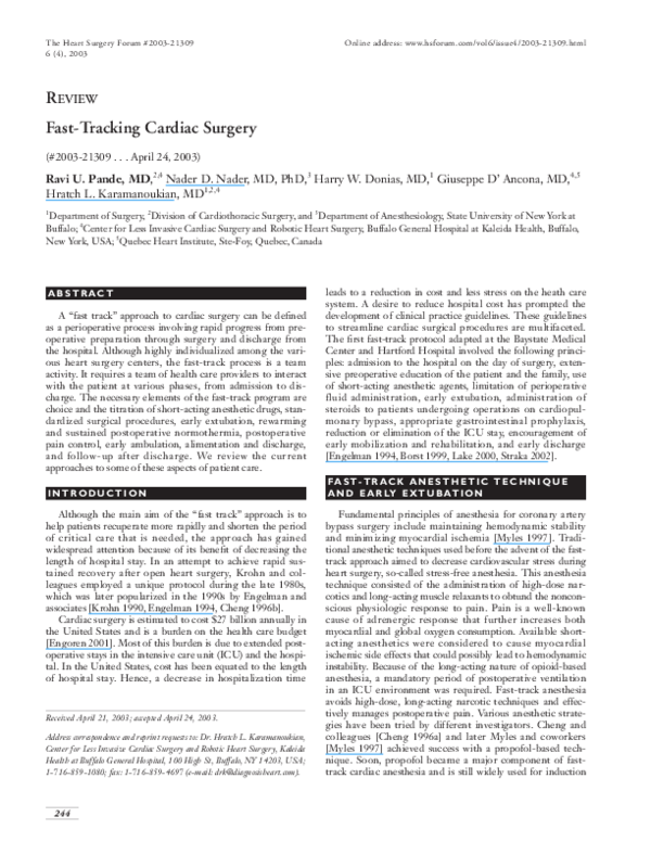 (PDF) REVIEW: Fast-Tracking Cardiac Surgery