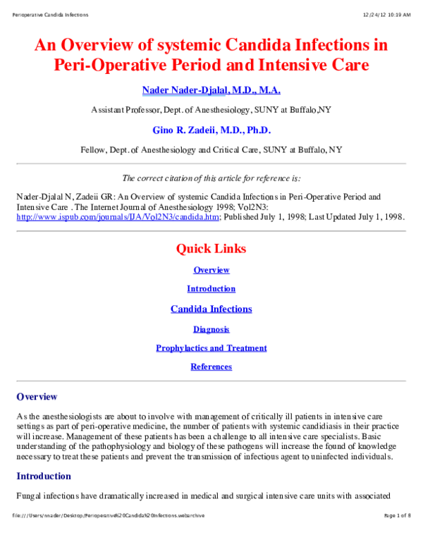 (PDF) An Overview of systemic Candida Infections in Peri-Operative ...