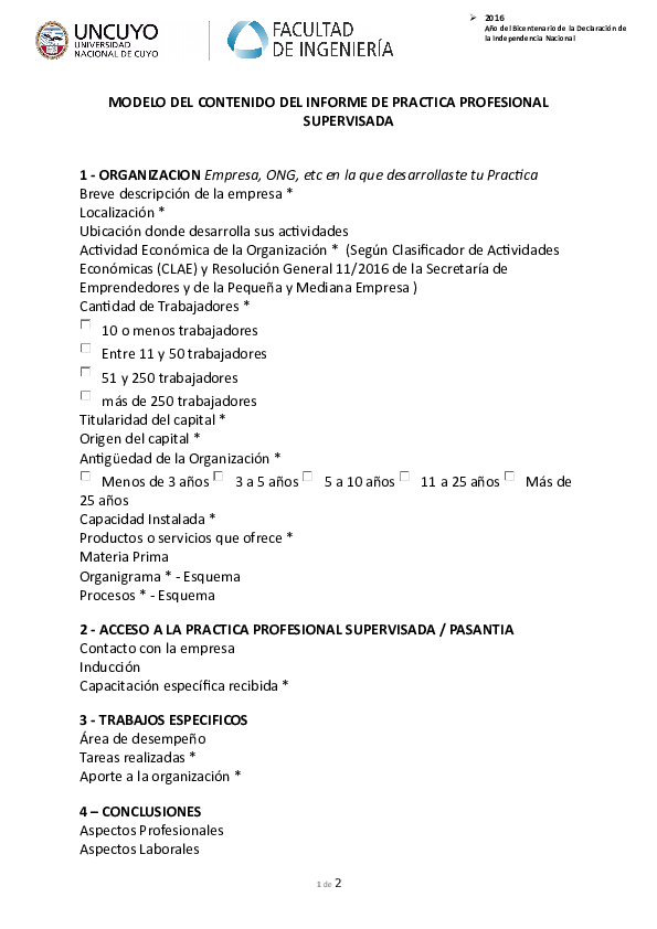 (DOC) MODELO DEL CONTENIDO DEL INFORME DE PRACTICA PROFESIONAL SUPERVISADA
