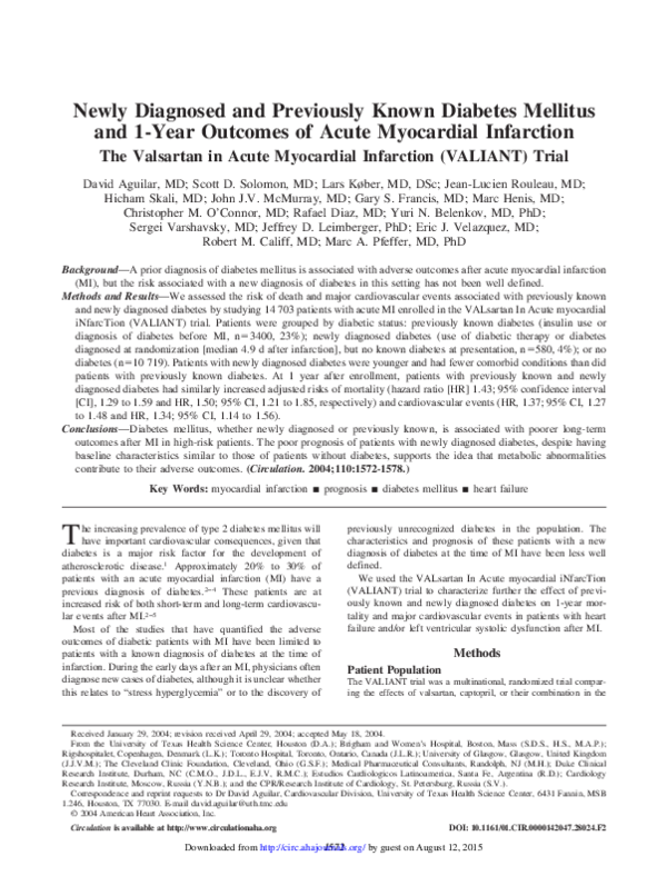 (PDF) Newly Diagnosed and Previously Known Diabetes Mellitus and 1-Year ...
