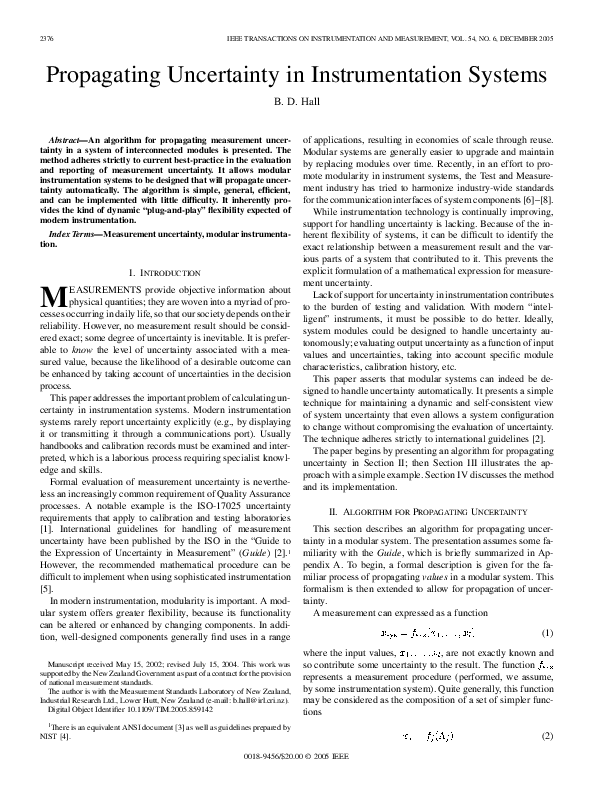 (PDF) Propagating Uncertainty in Instrumentation Systems