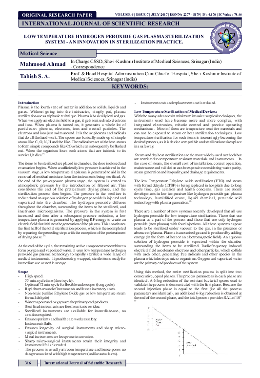 (PDF) LOW TEMPERATURE HYDROGEN PEROXIDE GAS PLASMA STERILIZATION SYSTEM ...