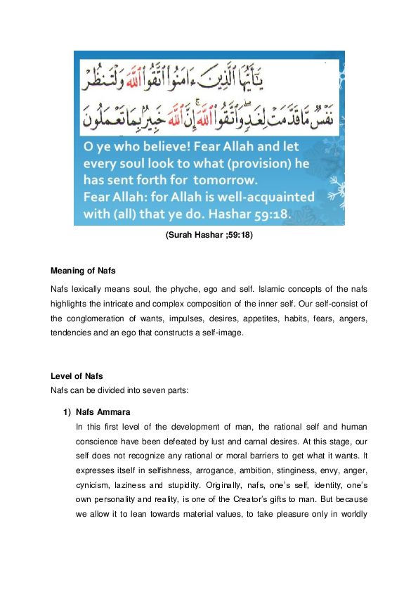 (DOC) LEVEL OF NAFS | Hashariza Hafizakaria - Academia.edu