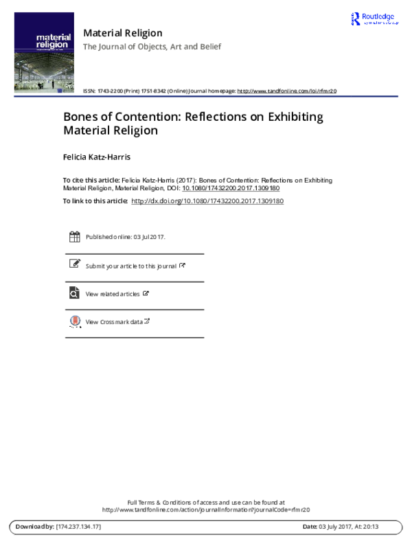 (PDF) Bones of Contention: Reflections on Exhibiting Material Religion