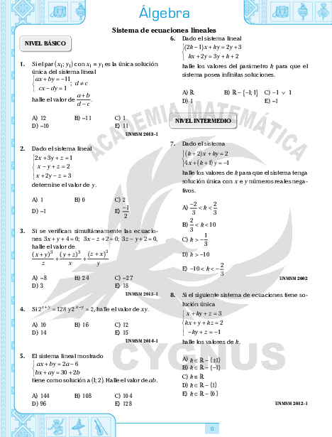 (PDF) Álgebra Sistema de ecuaciones lineales