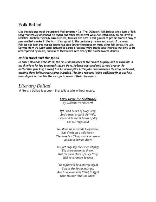 (DOC) Folk Ballad Lucy Gray [or Solitude