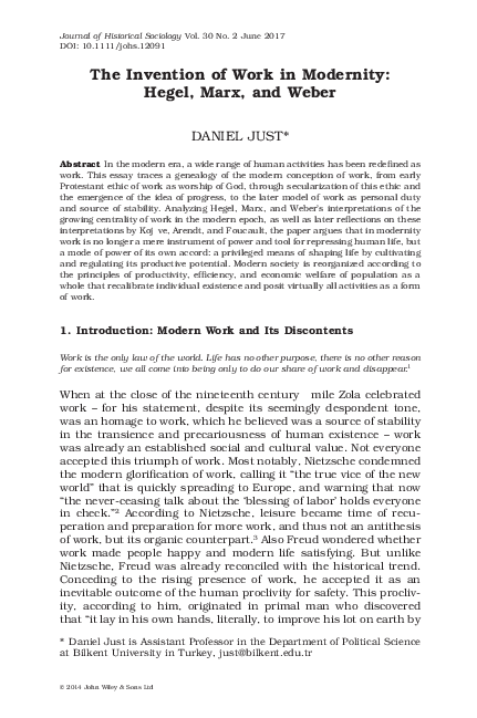 (PDF) The Invention of Work in Modernity: Hegel, Marx, and Weber
