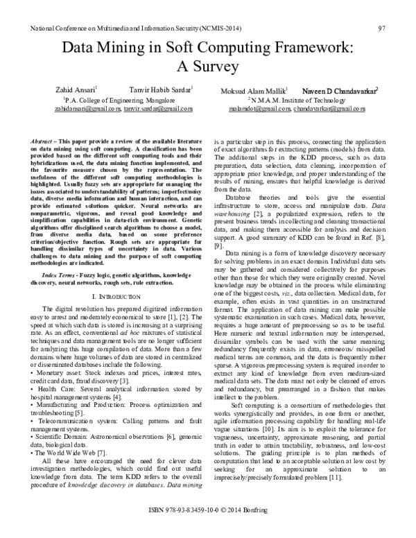 Pdf Data Mining In Soft Computing Framework A Survey