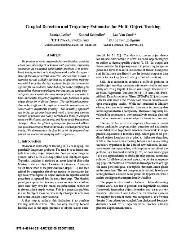 Pdf Coupled Detection And Trajectory Estimation For Multi Object Tracking