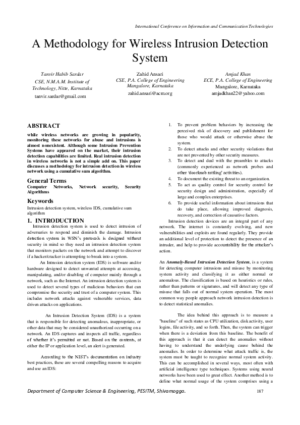 Pdf A Methodology For Wireless Intrusion Detection System