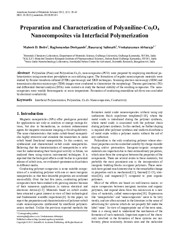 (PDF) Preparation and Characterization of Polyaniline-Co 3 O 4 ...