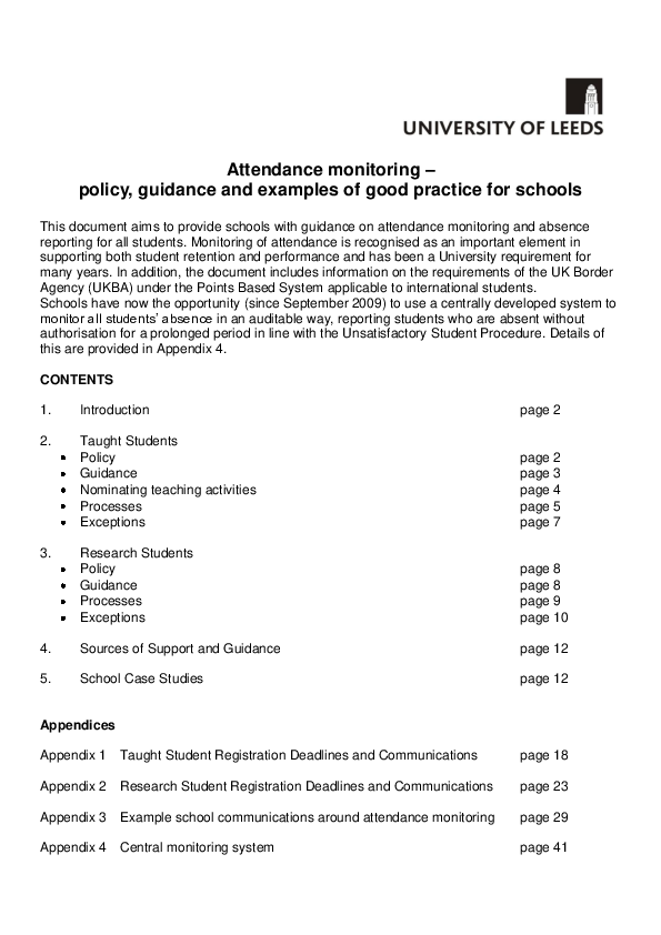 (PDF) Attendance monitoring – policy, guidance and examples of good ...