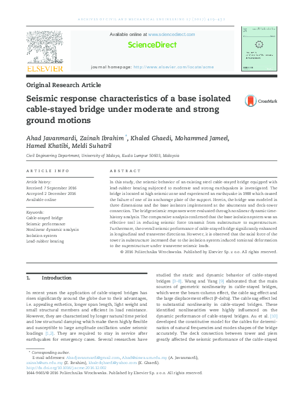 (PDF) Seismic response characteristics of a base isolated cable-stayed ...