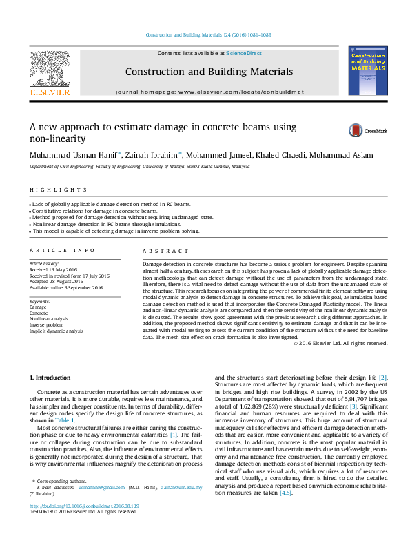 (PDF) A new approach to estimate damage in concrete beams using non-linearity