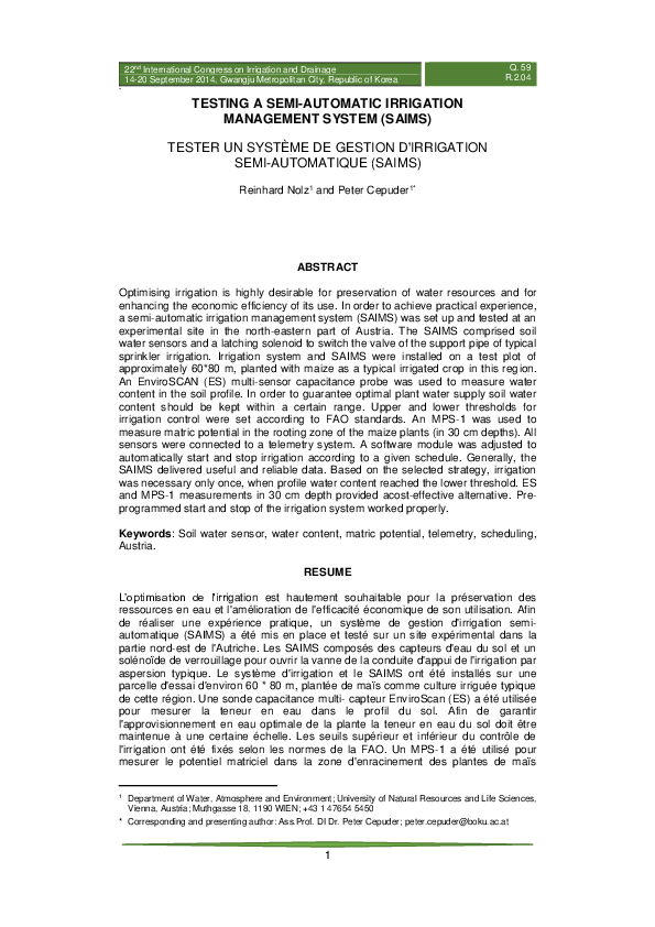 (PDF) Testing a Semi-Automatic Irrigation Management System (SAIMS)