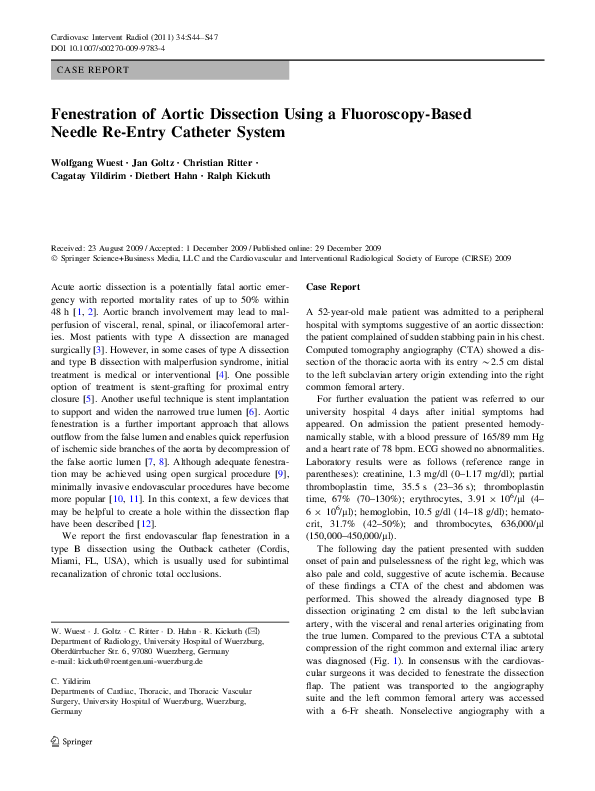 (PDF) Fenestration of Aortic Dissection Using a Fluoroscopy-Based ...
