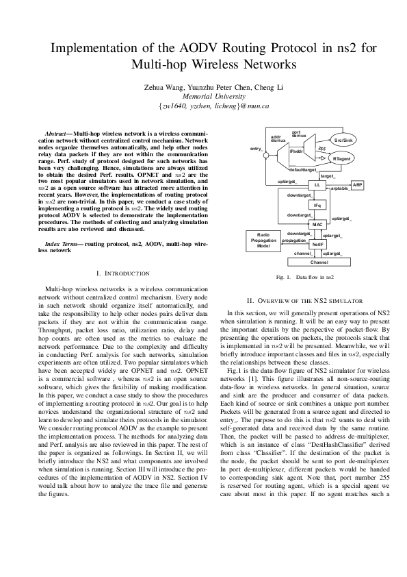 (PDF) Implementation of the AODV Routing Protocol in ns2 for Multi-hop Wireless Networks