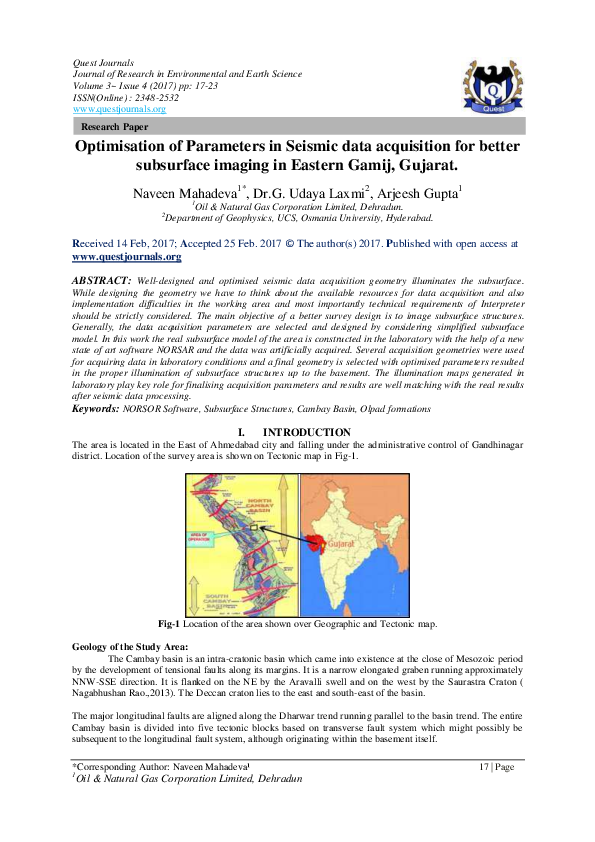 Pdf Optimisation Of Parameters In Seismic Data Acquisition For Better Subsurface Imaging In