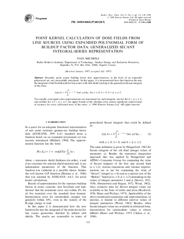 Pdf Point Kernel Calculation Of Dose Fields From Line Sources Using