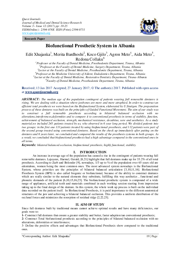 (PDF) Biofunctional Prosthetic System in Albania