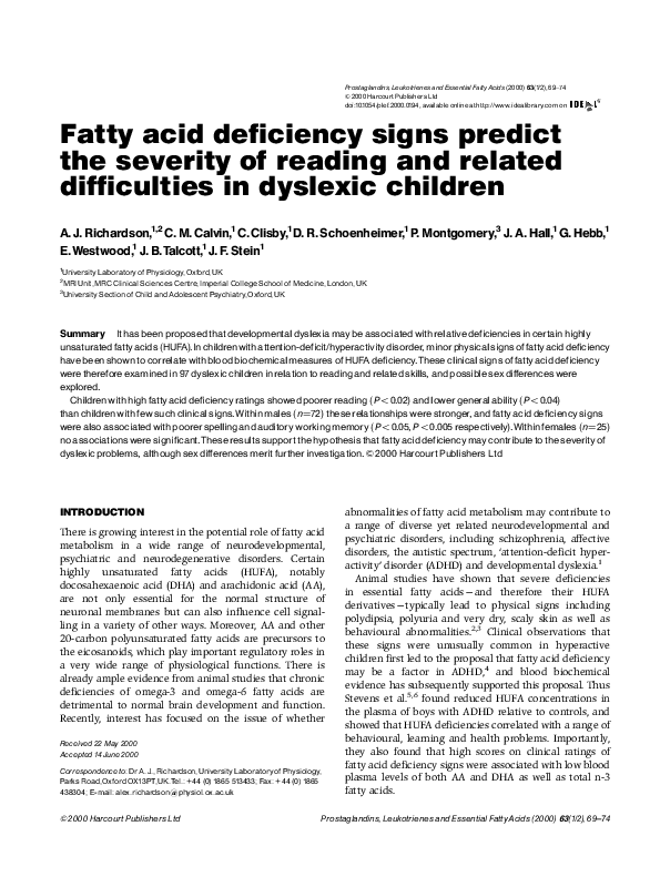 (PDF) Fatty acid deficiency signs predict the severity of reading and ...