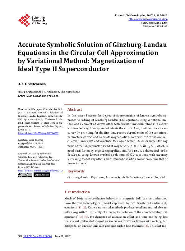 (PDF) Accurate Symbolic Solution of Ginzburg-Landau Equations in the ...