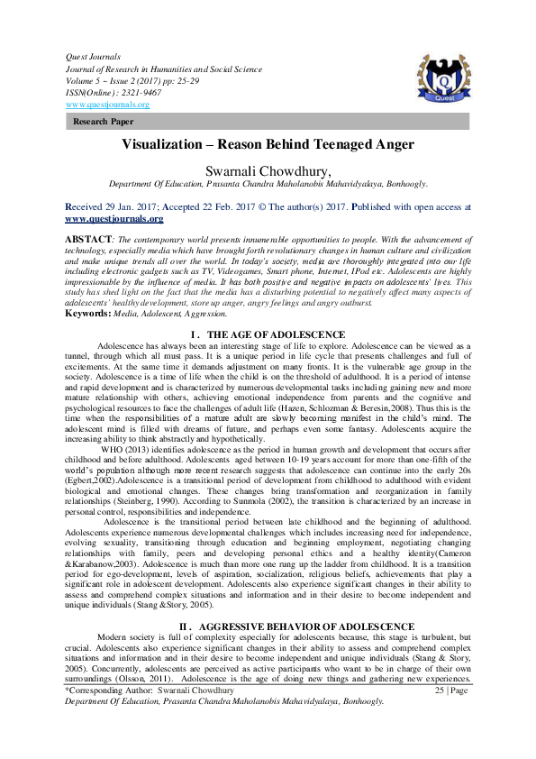 (PDF) Visualization – Reason Behind Teenaged Anger